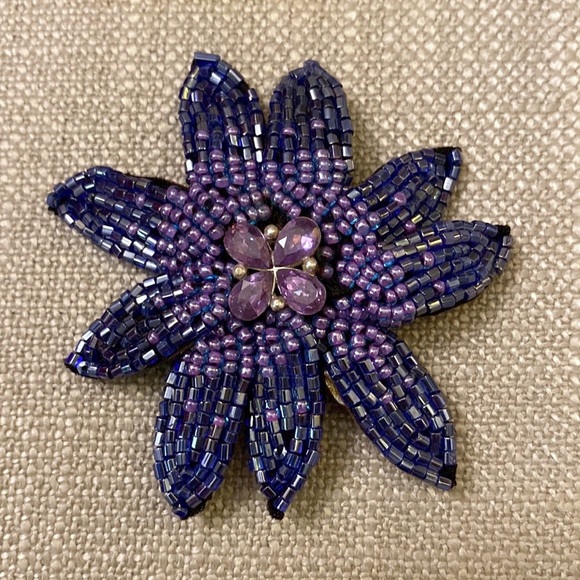 Vintage | Jewelry | Vintage Kc Beaded Flower Brooch Pin | Poshmark